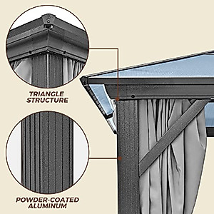 OUTMOTD 10x12 ft Polycarbonate Double Roof Gazebo with Netting and Shaded Curtains, Outdoor Gazebo 2-Tier Hardtop Galvanized Iron Aluminum Frame for Patio, Backyard, Deck and Lawns, Parties