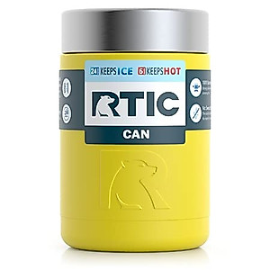 RTIC Can Cooler with Splash Proof Lid, 12 oz, Sunflower, Stainless Steel, Sweat Proof, Vacuum-Insulated, Keeps Hot & Cold Longer, Made for Standard Size Cans