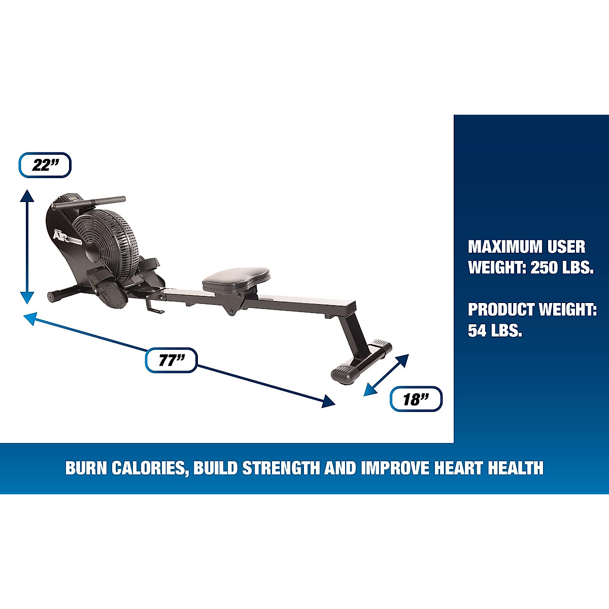 Stamina ATS Air Rower Machine with Smart Workout App - Foldable Rowing Machine with Dynamic Air Resistance for Home Gym Fitness - Up to 250 lbs Weight Capacity