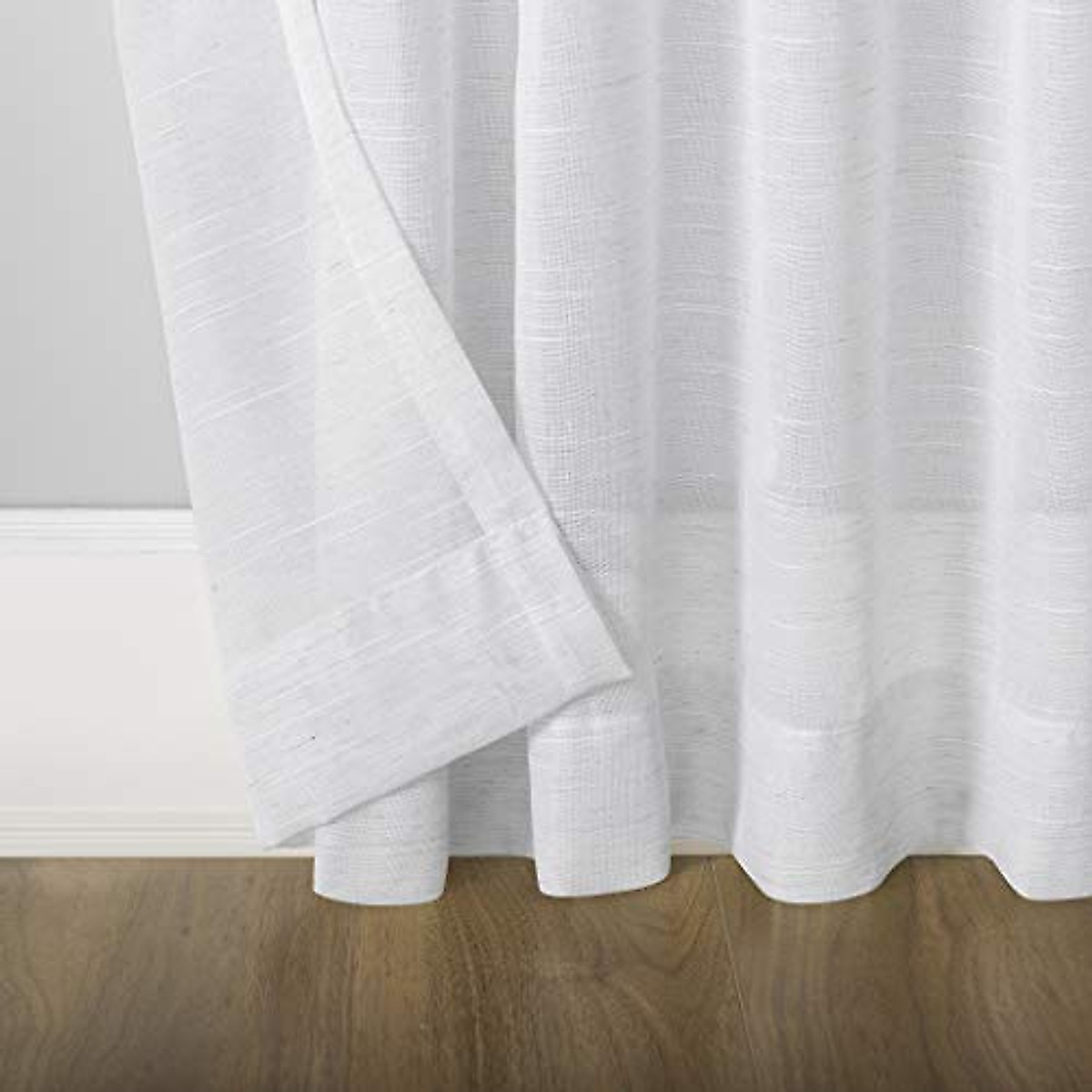 No. 918 Winnie Slub Textured Linen Blend Sheer Tie Top Curtain Panel, 50" x 84", White
