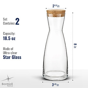 Bormioli Rocco Set Of 2 Ypsilon Carafe, With Natural Cork Top Lid, 18.5 Oz. Star Glass Pitcher For Water, Juice, Ice Tea Or Wine.