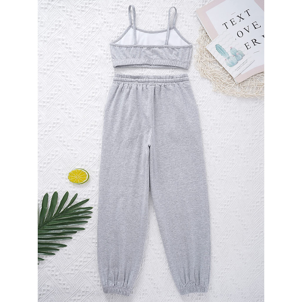 Moggemol Girls 2 Piece Dance Sports Outfits Butterfly Print Cami Crop Tops and Sweatpants Tracksuit Jogger Set Grey 10 Years