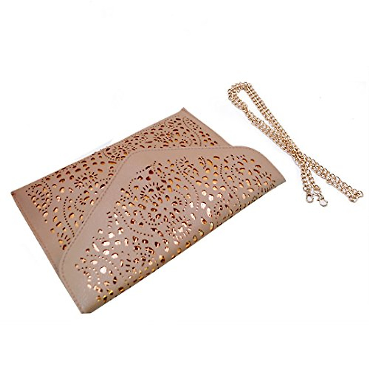 Mily Glitter Sequins Envelop Clutch Tote Shoulder Bag Handbag, Beige, One Size