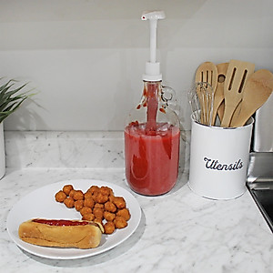 Cornucopia Half Gallon Glass Pump Dispenser Bottle, 64-Ounce Jug with Pump for Sauces, Syrups, Soaps and More