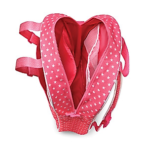 Badger Basket Delightful Doll Travel Backpack with Plush Friend Compartment – Perfect for 18-Inch Dolls with Stylish Pink Star Design