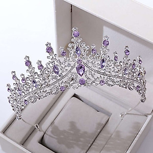 Birthday Party Queen Tiaras Crowns for Women Lavender Shiny Gothic Wedding Anniversary Headbands,4