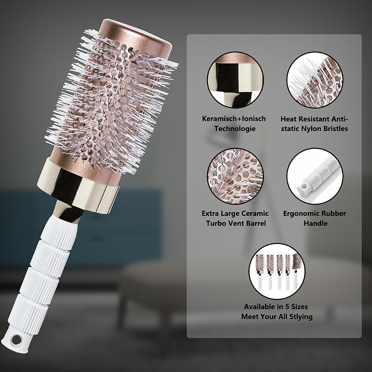 Aozzy Round Brush Set with Boar Bristle Curved Vented Hairbrush for Styling, Drying, and Healthier, Shinier Hair