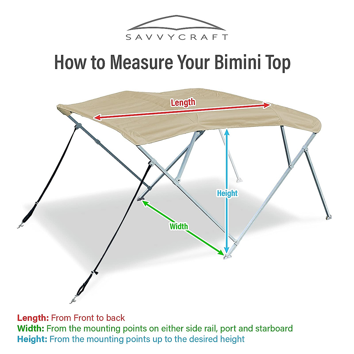 Savvycraft 4 Bow Bimini Top, 10 Feet Long Square Tube Bimini Top Set, Includes Marine Grade Canvas Cover, Storage Boot, Rear Poles with 1 Inch Aluminum Frame, Black Color, 4 Bow 120"L 54"H 79"- 84"W