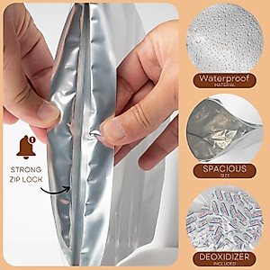 Food Storage Bags – 25 Count 1-Gallon 13mil Aluminum Foil Packaging Mylar Bags – Heat Sealable Bags for Packaging Food, Candy, Sugar, Snacks and Herbs – Smell Proof Stand Up Sealed Bags