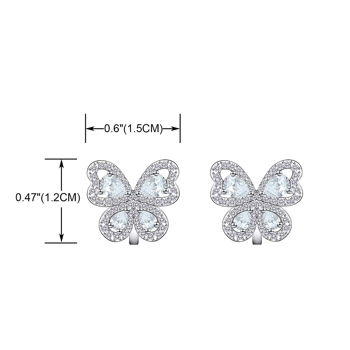 YOQUCOL Butterfly shape Cubic Zirconia Crystal Clip On Earrings Non Pierced Silver Stud for Women