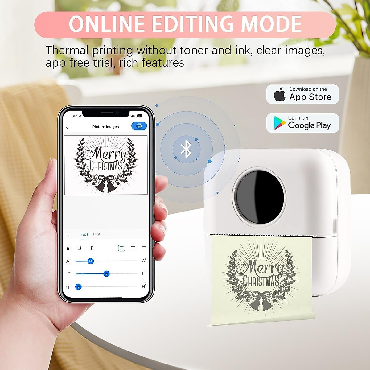 ZITREOXN Mini Sticker Printer - Portable Bluetooth Thermal Printer with 3 Roll of Paper + 6 Colour Pencils, Pocket Phone Printer, Easy to Use - for Diaries, Memos, Photos