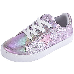 Pescool Girls Glitter Shoes-Lace up Sparkle Tennis Shoes-Hip Hop Dance Shoes-Girls School Shoes-Metallic Shoes for Girls (Pink,2)