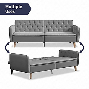 ZAFLY Couch Bed, 76.8'' Loveseat Bed Couches for Living Room, Futon Sofa Deep Seat Beds with Soft Ice and Snow Velvet Sturdy Sleeper Small Space, Bedroom, Apartment, Dorm Light Grey