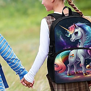 DMOYALA Unicorn Backpack Backpack for Boys School Kids Galaxy Universe Bookbag Elementary Book Bag Girls Simple Daypack Rucksack