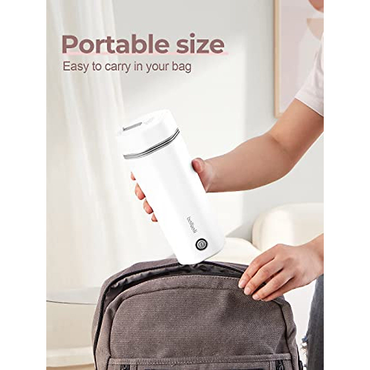 balbali Portable Electric Kettle for Travel - Small Electric Thermos/Heating Cup/Bottle - Single Size Personal Tea Maker - Quick Boiling Hot Water Boiler/Heater/Warmer - 350ml White