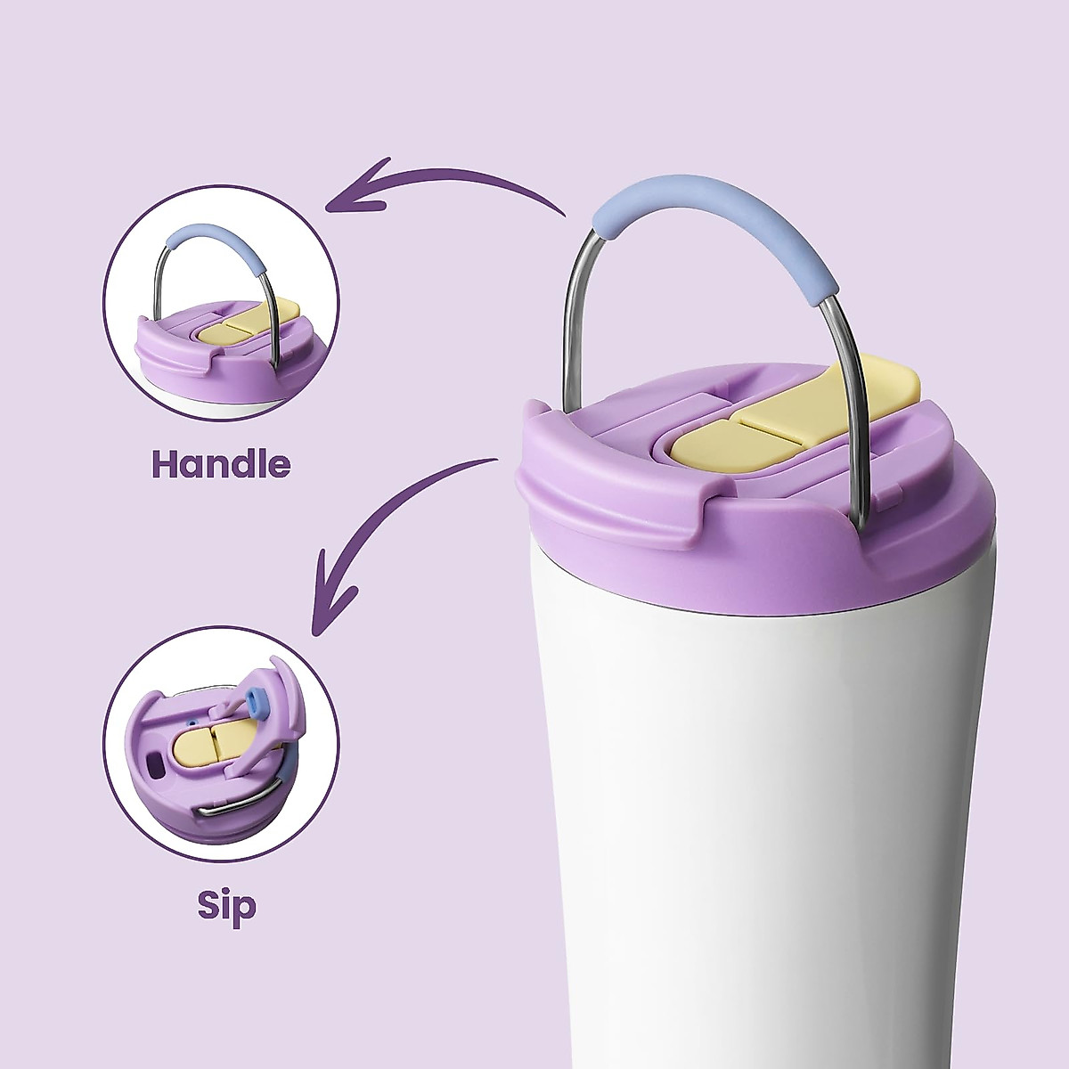 BOTTLE BOTTLE Insulated Coffee Tumblers with Dual-use Lid and Straw Double Walled Iced Travel Coffee Mug for Woman and Man 18 oz Stainless Steel Tumbler with Handle(Snow)