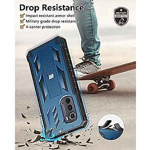 FNTCASE for Motorola Moto Edge 2022 Case: Drop Proof Protection Cover with Kickstand | Matte Textured Shockproof TPU | Military Grade Protective Sturdy 5G Phone Case - Blue(Not for Edge 2021)