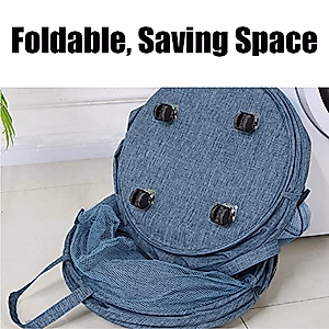 Viviphanhy Collapsible Laundry Baskets Dorm Pop Up Laundry Hamper Oxford Cloth Cylinder With Wheels Handles (Blue)