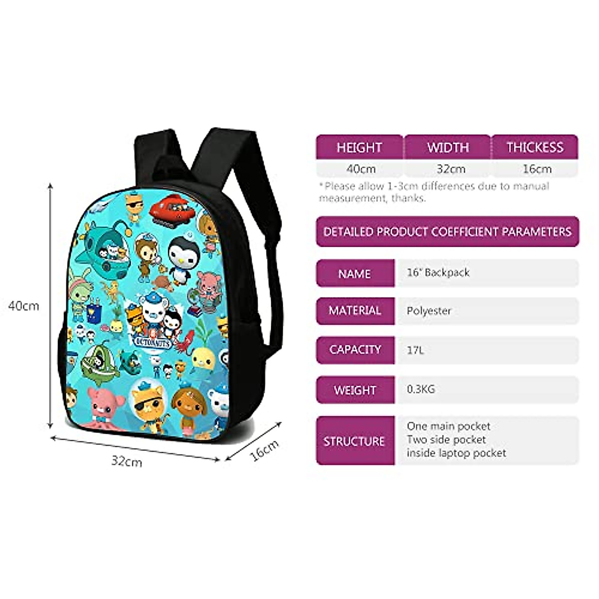 Cartoon Backpack Boys Girls Bookbag Waterproof Lightweight Dayback Travel Hiking Laptop Backpacks 16 inch