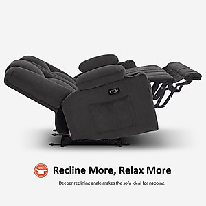 MCombo 61.8" Power Loveseat Recliner with Heat and Vibration, Fabric Electric Reclining Loveseat, USB Charge Port, Cup Holders for Living Room 6025 (Grey)