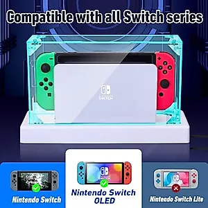 Fwieurow Upgraded Dust Cover, 16 Led Color Lampholders, 4-Mode Dimming, Suitable For Nintendo Switch/OLED, Acrylic Transparent Waterproof, Dustproof Bottom Box, Cool Switch Accessories
