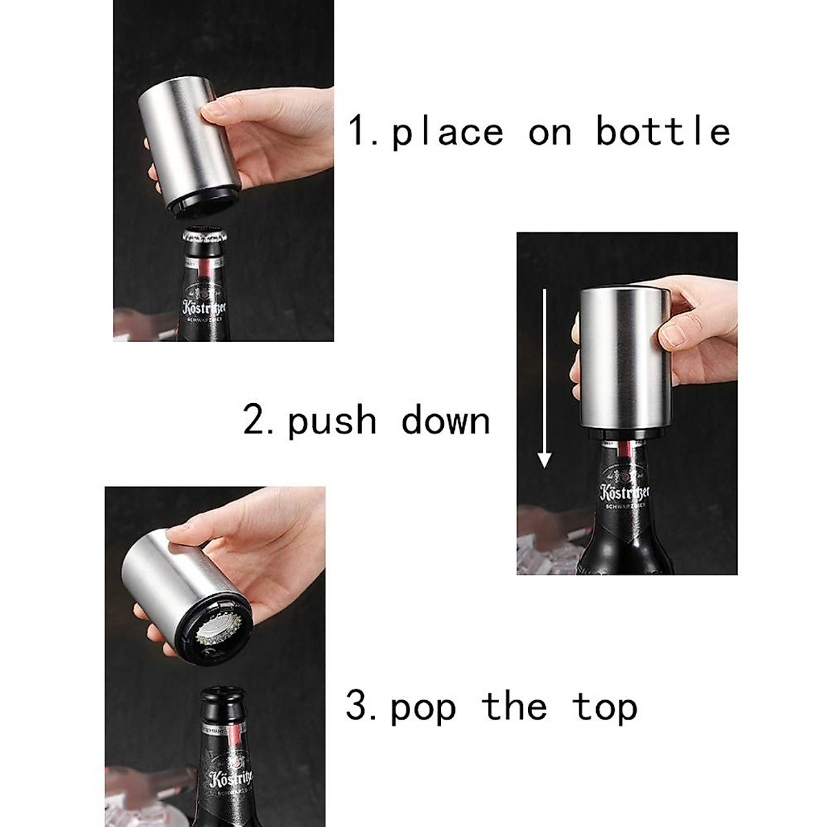Wekioger 4 Pcs Stainless Steel Magnetic Beer Bottle Opener with Automatic Cap Catcher