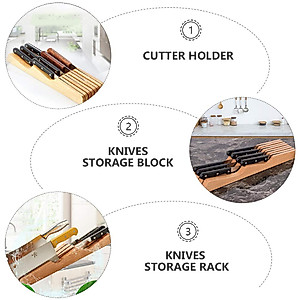 Hemoton Kitchen Knife Block Wood Drawer Knife Organizer Bamboo in Drawer Knife Holder Tray Knives Storage Rack Chopping Knife Stand for Home