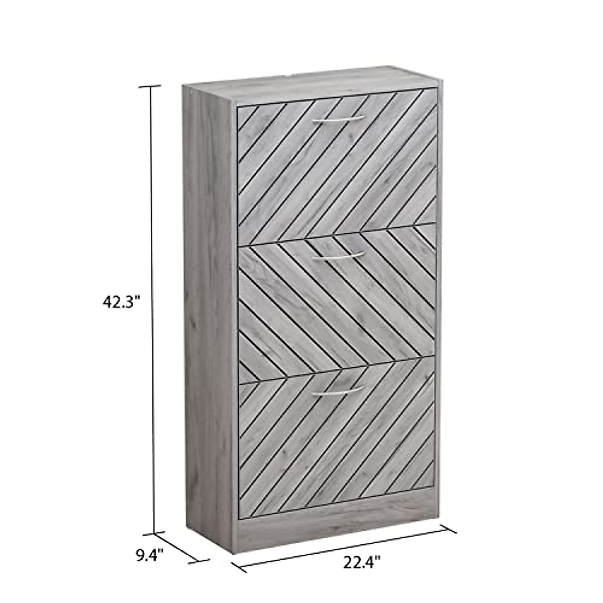 DiDuGo Shoe Cabinet with 3 Flip Drawers, Slanted Design, Shoe Organizer for Hallway Entryway Light Grey (22.4”W x 9.4”D x 42.3”H)