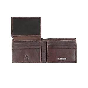 Steve Madden Men's Leather Wallet Extra Capacity Attached Flip Pockets, Brown/Antique, One Size