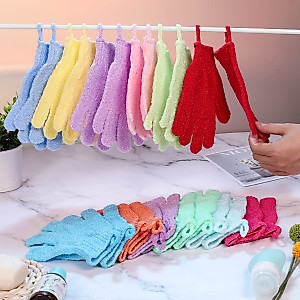 Shower Gloves,24 Pcs Exfoliating Bath Gloves,Body Scrub Gloves with Hanging Loop for Beauty Spa Massage Skin Shower Body Scrubber-12 Colors