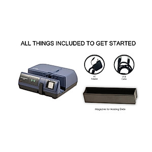 Pacific Image PowerSlide X Plus 35mm Slide Scanner. Auto Batch Scan Mounted Slides. Maximum 50 Slides/Batch Scan. 10000 dpi/True Color. 4.2 Dynamic Range. Mac/Pc.