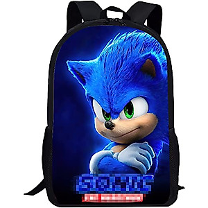 LMUCYISYIS Cartoon the Hedgehog Backpack, Anime Blue Hedgehog Schoolbag Large Capacity Bookbag Durable Daypack Outdoor Travel Laptop Bag for Boys Girls Teens Gift 17 Inch (Cartoon 2)