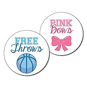 36 2.5-inch Free Throws and Pink Bows - Basketball Gender Reveal Party Stickers