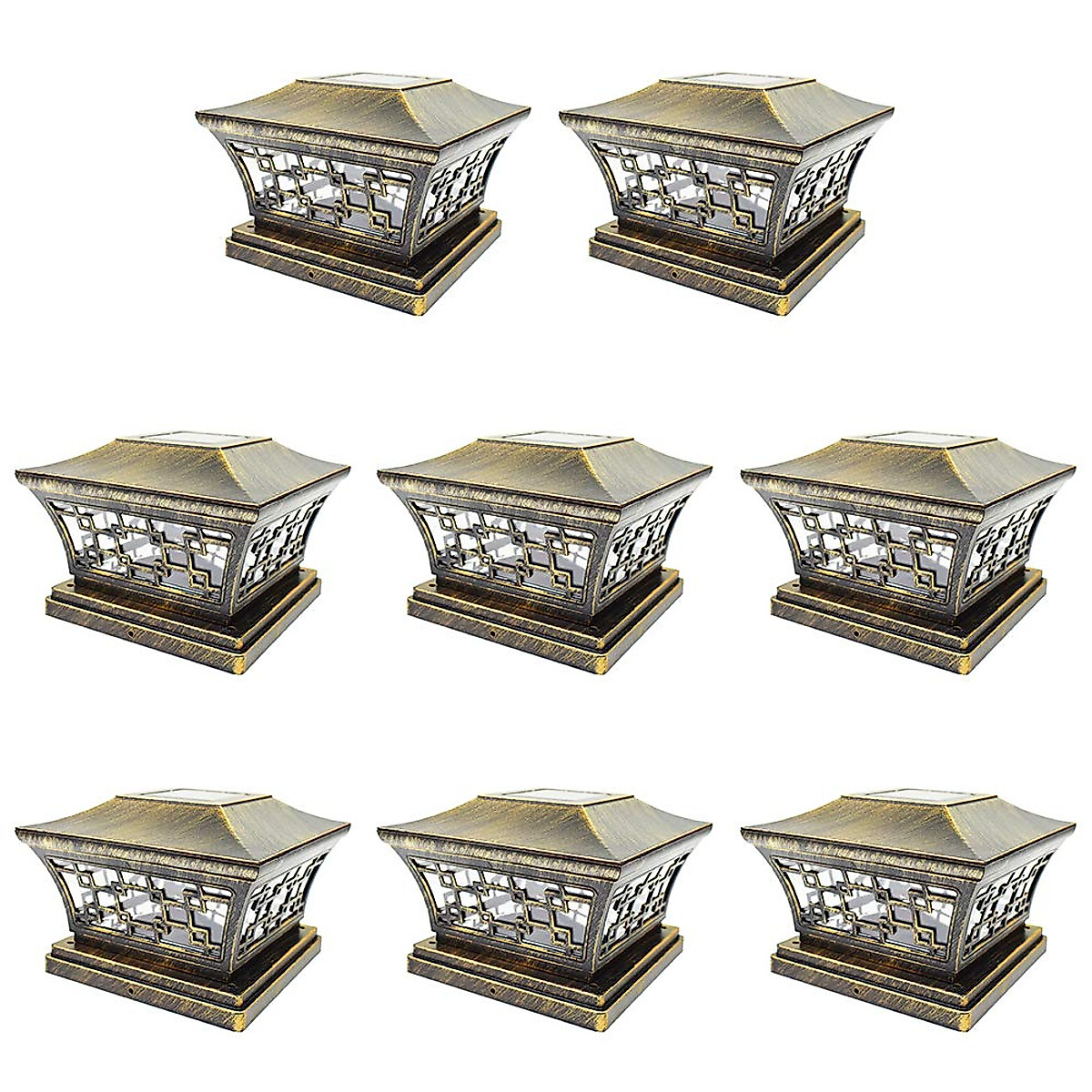 iGlow 8 Pack Japanese Style Vintage Bronze 6 x 6 Solar Post Light SMD LED Deck Cap Square Fence Outdoor Garden Landscape PVC Vinyl Wood