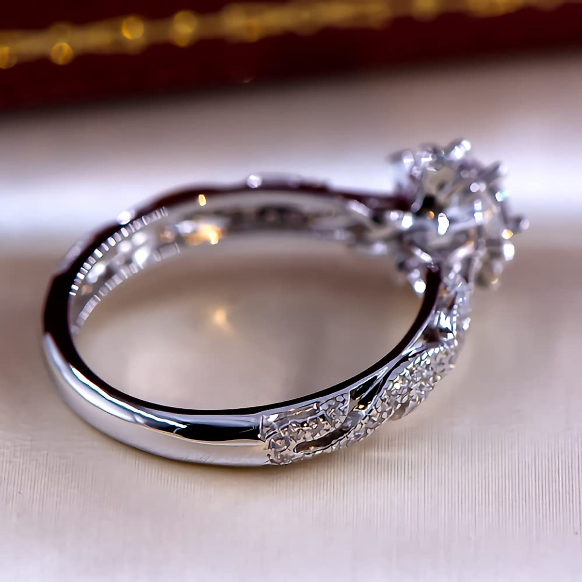 JESMING 925 Sterling Silver Plated Diamond Ring Hollow Out Flower Ring Cz Simulated Diamond Star Ring Crystal Rings Delicate Everyday Ring for Women (Silver, 7)