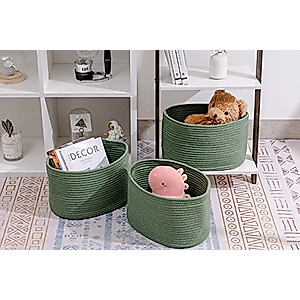 CubesLand Woven Basket for Organizing/Storage,Cube Shelf Closet Storage Baskets Bins Set 3,Long-lasting &Skin-friendly Toy Storage Basket Bin,Stylish Room Decor Basket, Cotton Rope Basket,Green Basket for Shelves