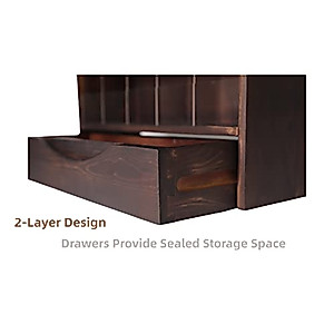 Wooden Tea Caddy Tea Bag Holder Kitchen Storage for Spice Bags and Sugar Packets Tableware with Slide-out Drawer Supports Multi-level Expansion (Double-drawer design)