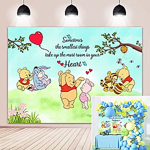 Cartoon Classic Bear Backdrop for Baby Shower Decorations Honey Heart Balloon Its Friends Background Girls Party Supplies Cake Table Banner Kids Photography Studio Props, 7x5FT(210x150cm)