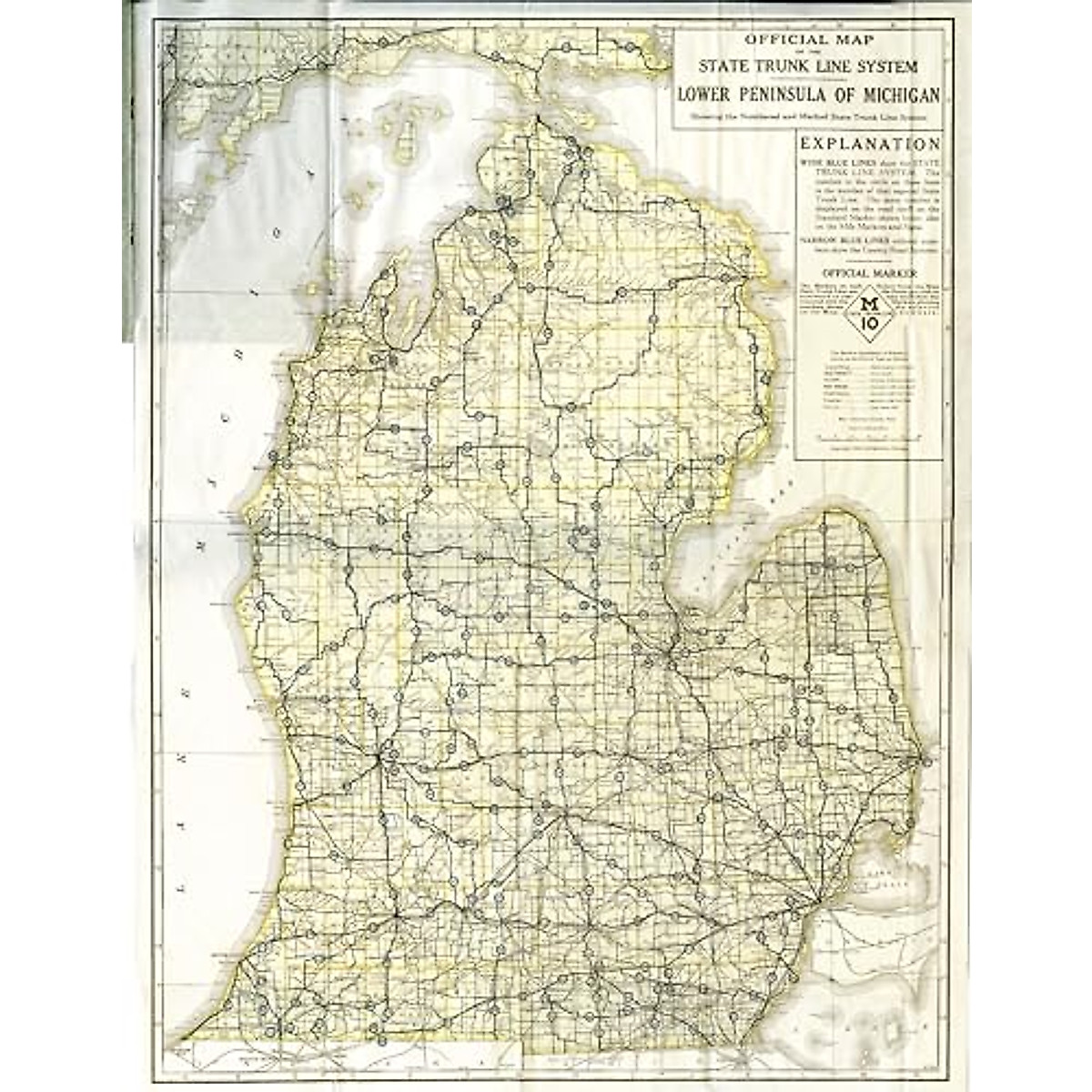 Map of the State Trunk Line System Lower Peninsula of Michigan 1921 Photographic Print Poster 24"x31" United States of America Maps (Plain Paper)