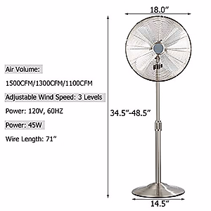 Tangkula 18-Inch Metal Pedestal Fan, Industrial Metal Standing Fan w/Powerful Motor, Height & Wind Speeds Adjustable Fan w/Wide Oscillation Angle, Perfect for Gyms, Warehouses