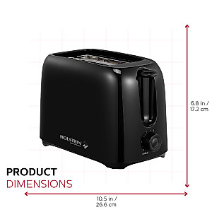Holstein Housewares - 2-Slice Toaster with 6 Browning Control Settings, Black - Great to Toast Bread, Bagels and Waffles