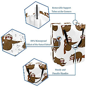 Funny Sloths Print Collapsible Laundry Hamper, 60L Waterproof Laundry Baskets Washing Bin Clothes Toys Storage for Dorm Bathroom Bedroom