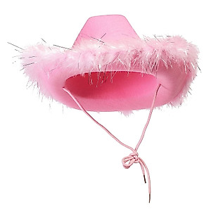 Juvolicious Cowboy Hats for Women and Men - Fluffy, Sparkly Pink Cowgirl Hat with Feathers for Costume, Dress Up Birthday, Party
