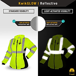 KwikSafety - Charlotte, NC - ROGUE Safety Jacket for Women [NO FUZZ BALLS] Class 3 ANSI OSHA Reflective Hi Vis Womens Fleece Hoodie/Yellow Medium