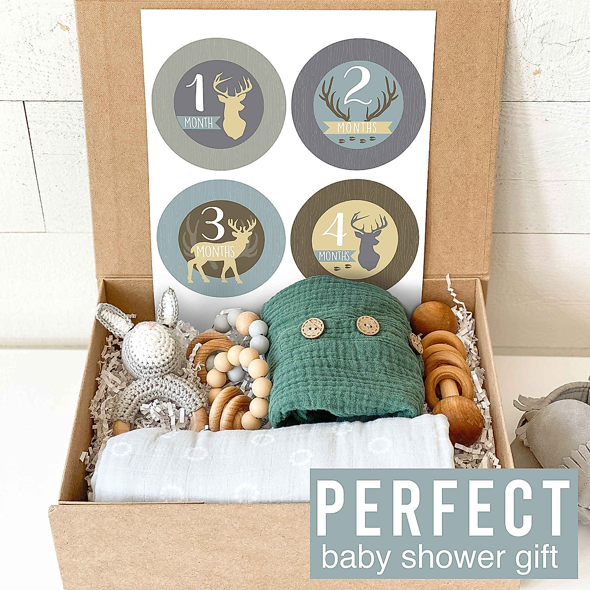 16 Monthly Baby Milestone Stickers Boy - Deer Baby Monthly Milestone Stickers for Baby Boy, Milestone Baby Monthly Stickers, Baby Month Stickers for Baby Photo Props, Monthly Baby Stickers Boy