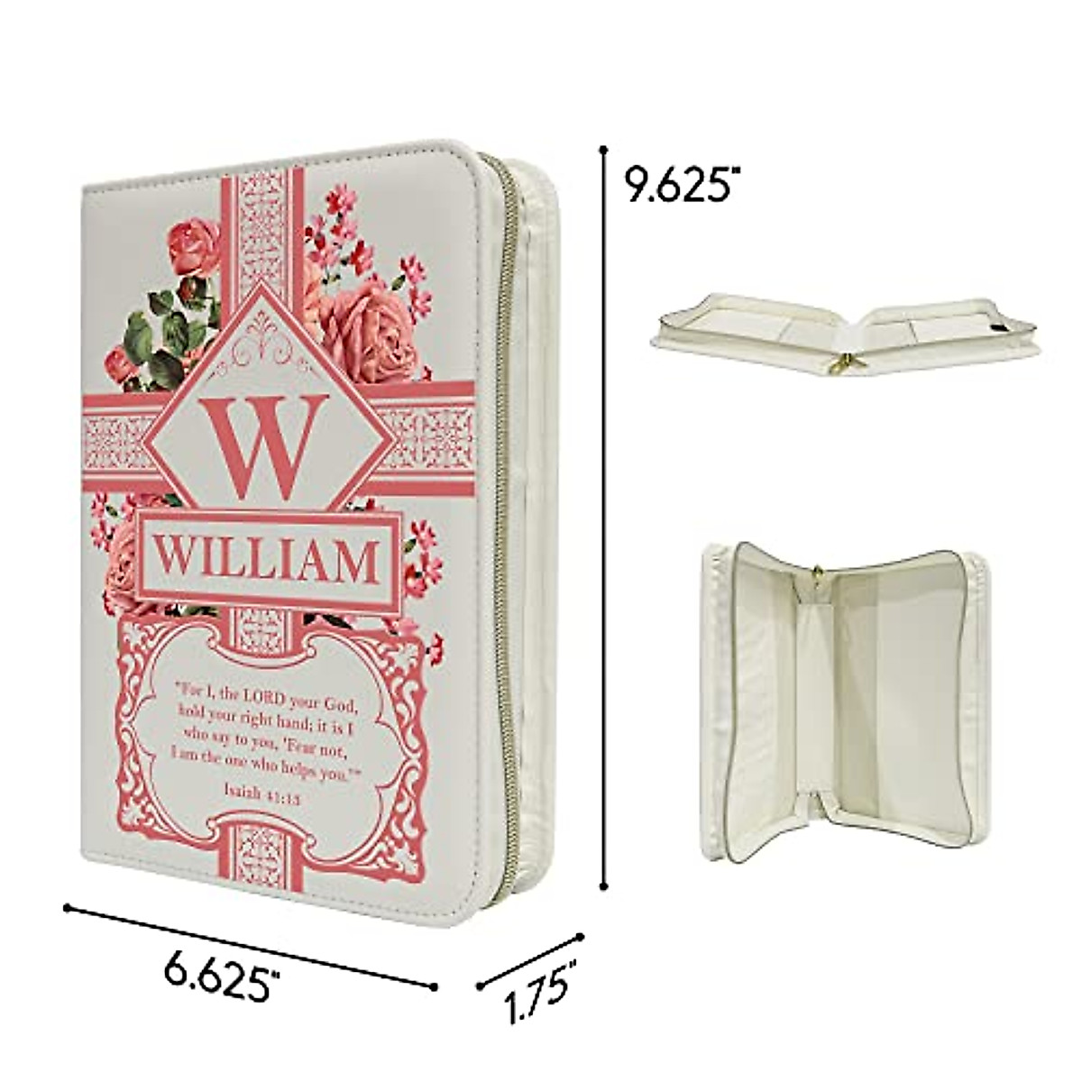 9.6x6.6 Inch Personalized Bible Cover, Custom Bible Cover – Personalized Leatherette Bible Cover and Carrying Case with Handle, Womens Bible Case - White Small (Design 2)