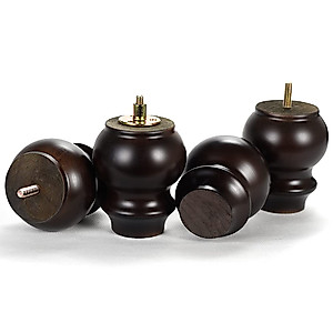 CtopoGo Wooden Round Gourd Furniture Legs 4 Inch Set of 4 Mid-Century Modern Sofa Couch Chair Armchair Night Stand Recliner Dresser Cabinet Feet Legs with Pre-Drilled Bolts (4" / 10cm, Walnut)
