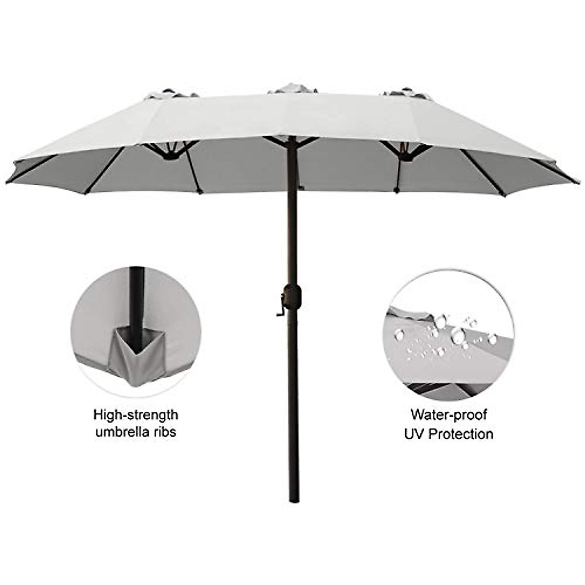 ABCCANOPY 15FT Double-Sided Aluminum Table Patio Umbrella Garden Large Umbrella,Swimming Pool 12+Colors,Light Gray