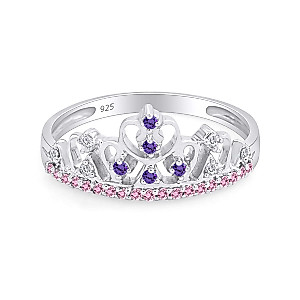 AFFY Round Cut Simulated Multi Stone Rapunzel Princess Style Engagement Wedding Crown Ring in 14k White Gold Over Sterling Silver with Ring Size 8