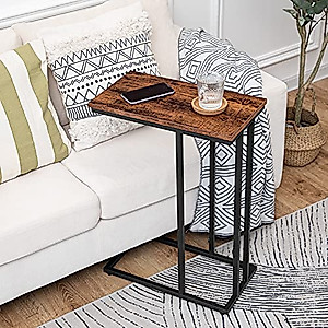 HOOBRO C Side Table, Set of 2, Portable Laptop Holder Snack Table, Heavy-Duty Sofa Side Table, Wood Look Accent Table, Space Saving in Living Room, Bedroom, Rustic Brown and Black BF02SFP201